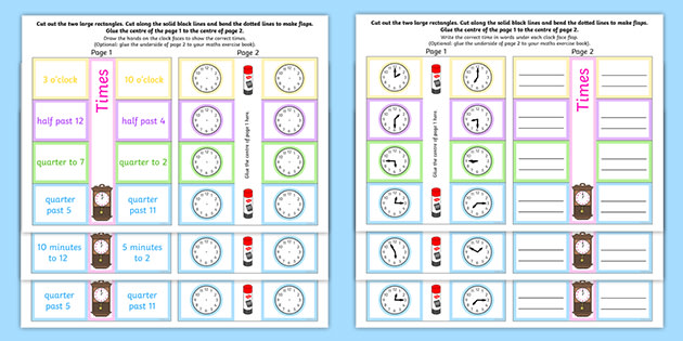 Year 2 Time Clocks Foldable visual-Aid Template