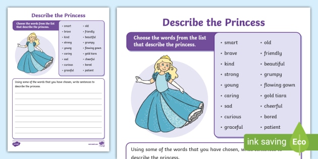* NEW * Describe the Princess Writing Activity, Princess