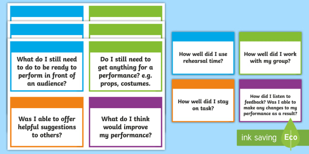 Drama Self-Evaluation Flashcards (teacher made)