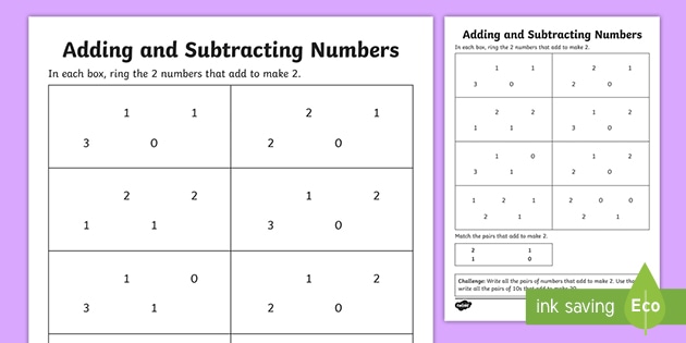 Number Facts to 20 Find Pairs to 2 Worksheet