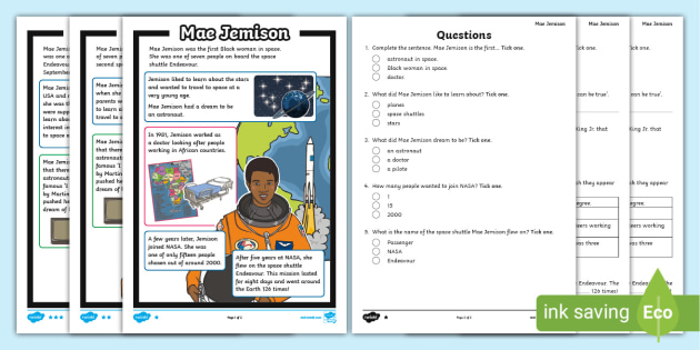 * NEW * KS1 Mae Jemison Differentiated Reading Comprehension Activity