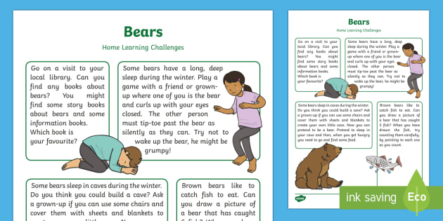 Bears Home Learning Challenges Nursery FS1 (teacher made)