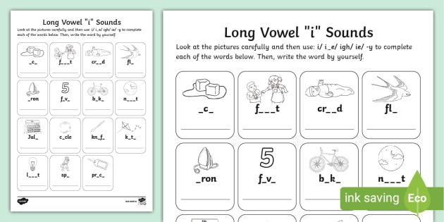 Long Vowel 'i' sound Activity Sheet (teacher made)
