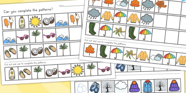 Winter Complete the Pattern Worksheets Temperate - patterns