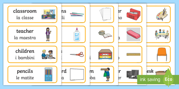 Classroom Word Cards English/Italian - Classroom Word Cards