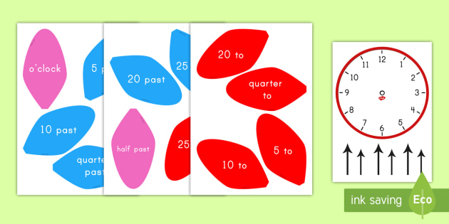 Analog Clock Flower Labels Activity - petals, time, math, display, hour