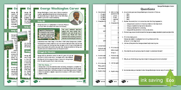 UKS2 George Washington Carver Reading Comprehension Activity
