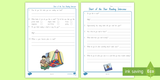 Start of the Year Reading Questionnaire Activity