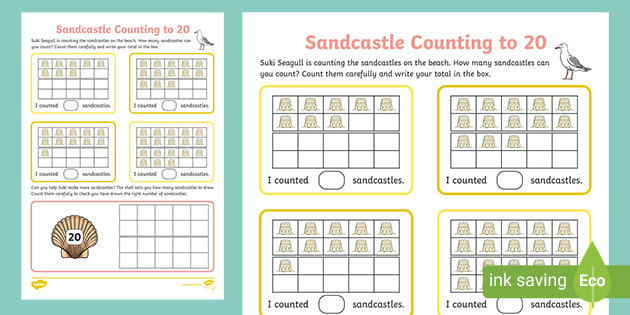 👉 Sandcastle Counting to 20 Worksheet
