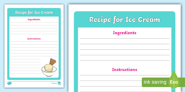 Editable Recipe For Ice Cream Template - Parents