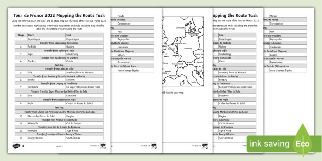 Tour de France 2022 Route Planning Differentiated Worksheets