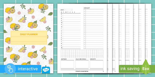 Lemon Pattern Daily Planner Booklet | Twinkl Busy Bees