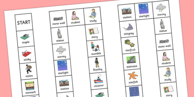 Two Syllable 'st' Blend Board Game