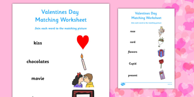 Valentines Day Word and Picture Matching Worksheet - valentines