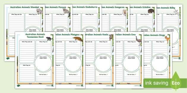 Australian Animal Writing Templates | Information Report F-2
