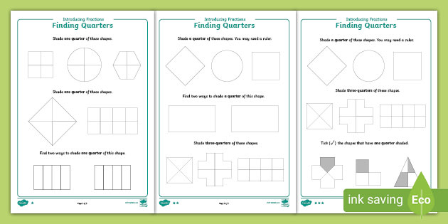 Introducing Fractions Finding One Quarter Differentiated Worksheet