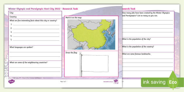 Winter Olympics and Paralympics Host City Research Task