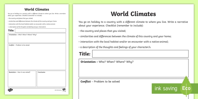 World Climates Narrative Writing Template - Australian
