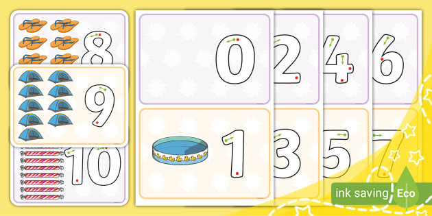 Summer Counting and Number Formation Flashcards 0-10