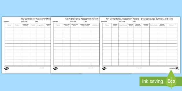 Key Competencies Editable Assessment Sheet