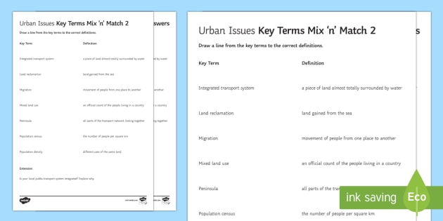 Urban Issues Mix and Match 2 Worksheet / Worksheet