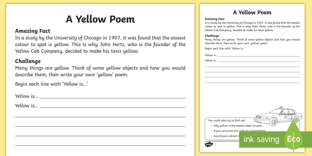 A Yellow Poem Worksheet / Worksheet (teacher made)
