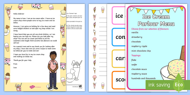 Editable Ice Cream Shop Letter and Resource Pack