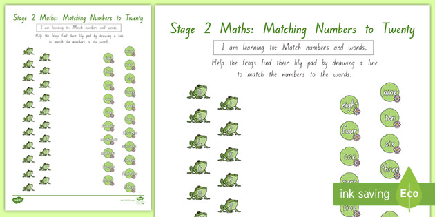 New Zealand Maths Stage 2 Numbers to Twenty Matching Worksheet