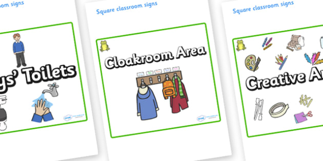 Frog Themed Editable Square Classroom Area Signs (Plain)