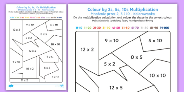 Colour by 2s, 5s and 10s Mixed Multiplication English/Polish - Colour ...