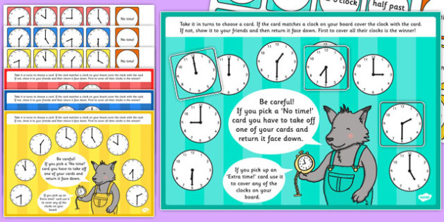 O'Clock and Half Past Time Bingo and Lotto Game