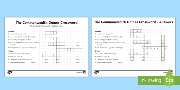 The Commonwealth Games Crossword (teacher made)
