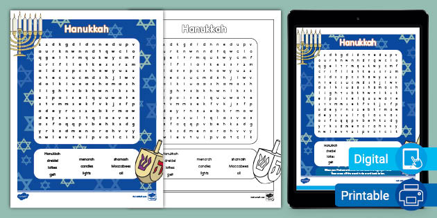 Symbols of Hanukkah Word Search Activity | Printable Puzzle