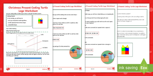 Christmas Present Coding Turtle Logo Worksheet