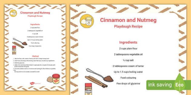 Cinnamon and Nutmeg Playdough Recipe (teacher made)