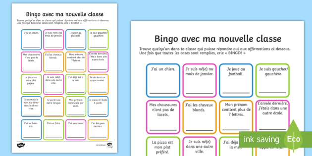 Bingo Avec ma nouvelle classe (teacher made)