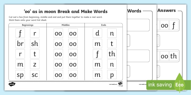 ‘oo’ as in Moon Break and Make Worksheet | CfE Resources