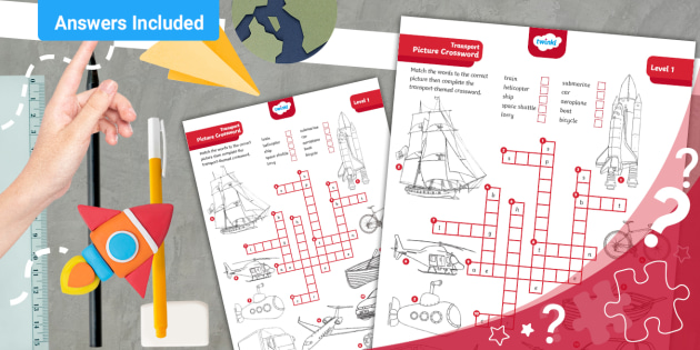 Transport Themed Fun Picture Crossword Puzzle - L1 - Kids