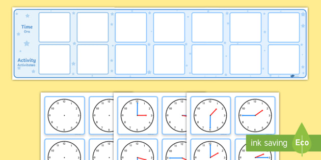 Visual Timetable Display with Clocks English/Romanian