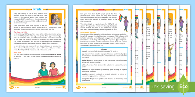 LKS2 Pride 2018 Differentiated Reading Comprehension Activity