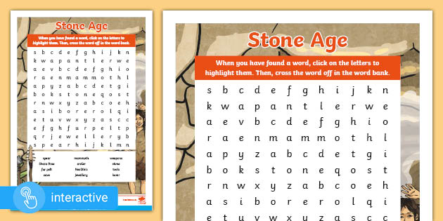Interactive PDF: Stone Age Word Search (teacher made)