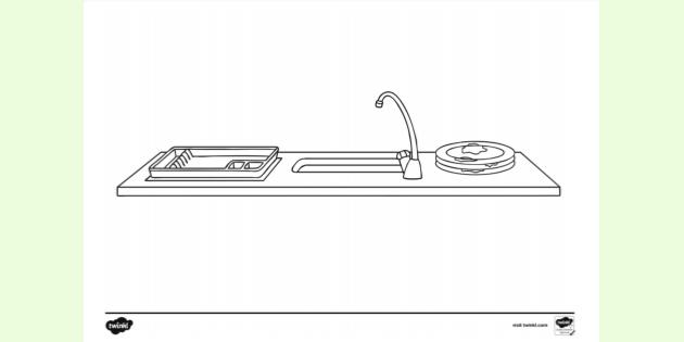 Kitchen Sink with Draining Rack and Dirty Plates Colouring