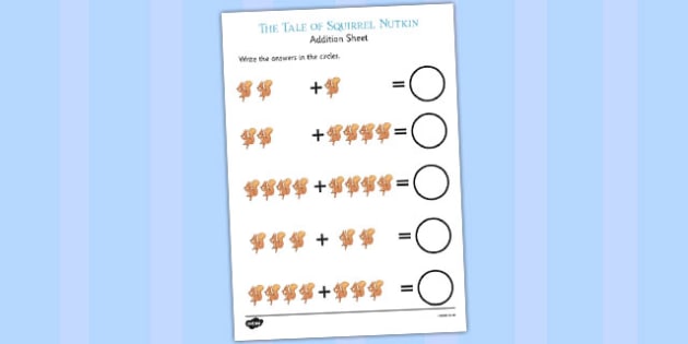 The Tale of Squirrel Nutkin Up to 10 Addition Sheet - squirrel nutkin