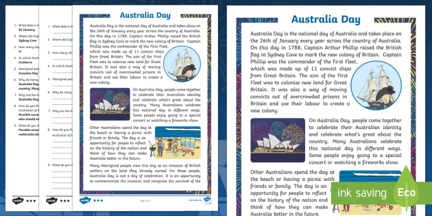 Australia Day Differentiated Reading Comprehension Activity - Australia Day