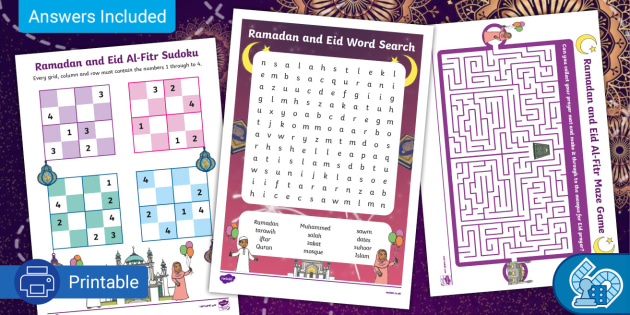 Ramadan Eid Al-Fitr Fun Brain Games and Puzzles for Kids