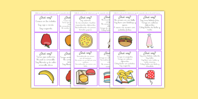 Juego de tarjetas de adivinar ¿Qué comida soy?