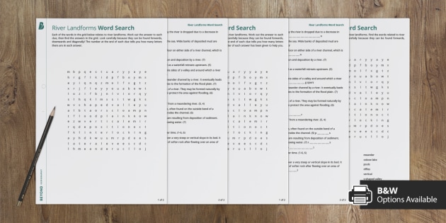 River Landscapes: River Landforms Word Search (teacher made)
