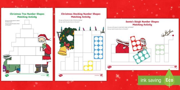 Christmas-Themed Number Shape Matching Activities Resource Pack