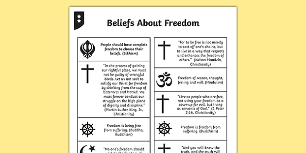 Beliefs About Freedom Differentiated Worksheet / Worksheets
