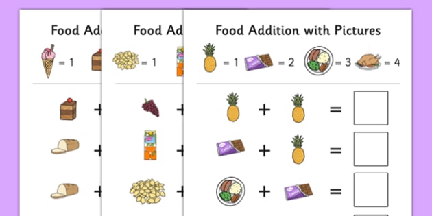 Food Themed Addition with Pictures Worksheet / Worksheet Pack
